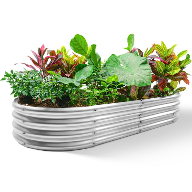 Land Guard 4ftx2ftx1ft Galvanized Metal Raised Garden Bed，Oval Planter ...