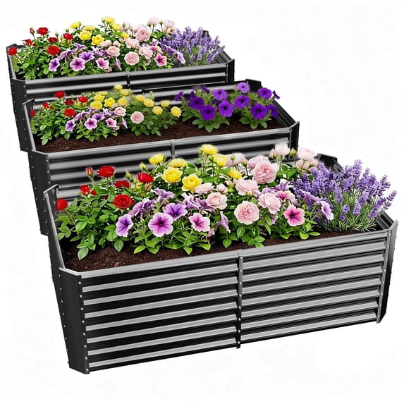 Land Guard 3PCS 6x3x2 ft Galvanized Metal Raise Garden Bed Planter Box ...