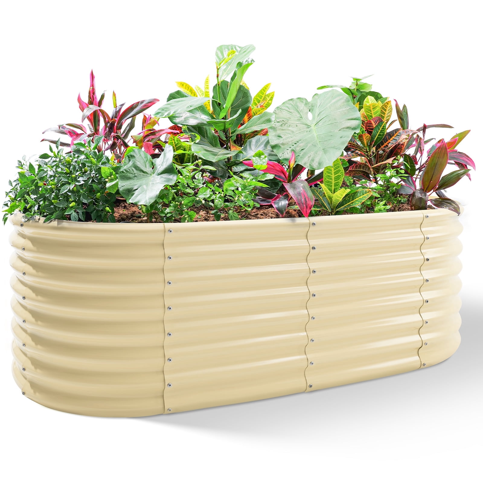 Land Guard 6x3x2ft Galvanized Metal Raised Garden Bed，Oval Planter Box ...