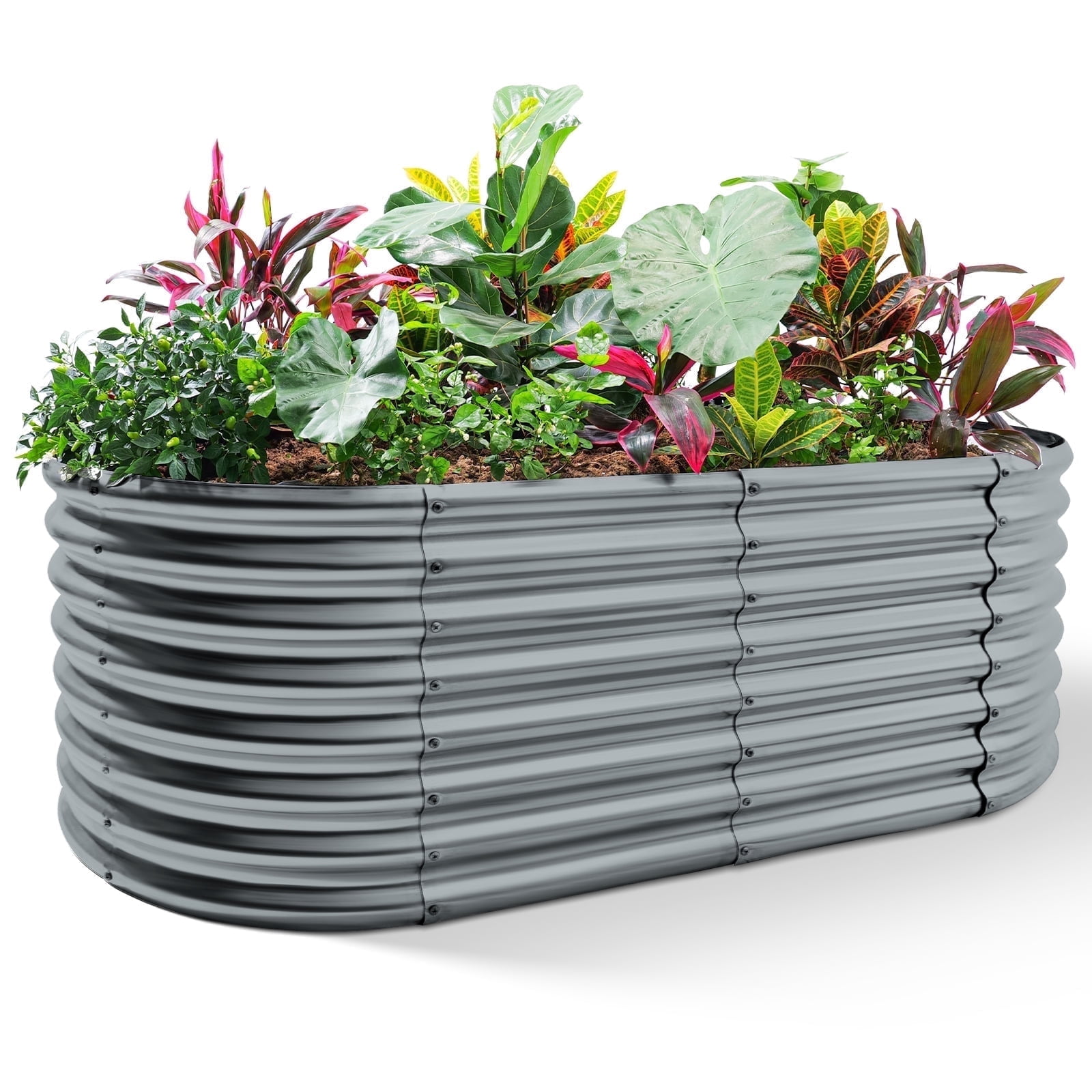 Land Guard 6x3x2ft Galvanized Metal Raised Garden Bed,Oval Planter Box ...