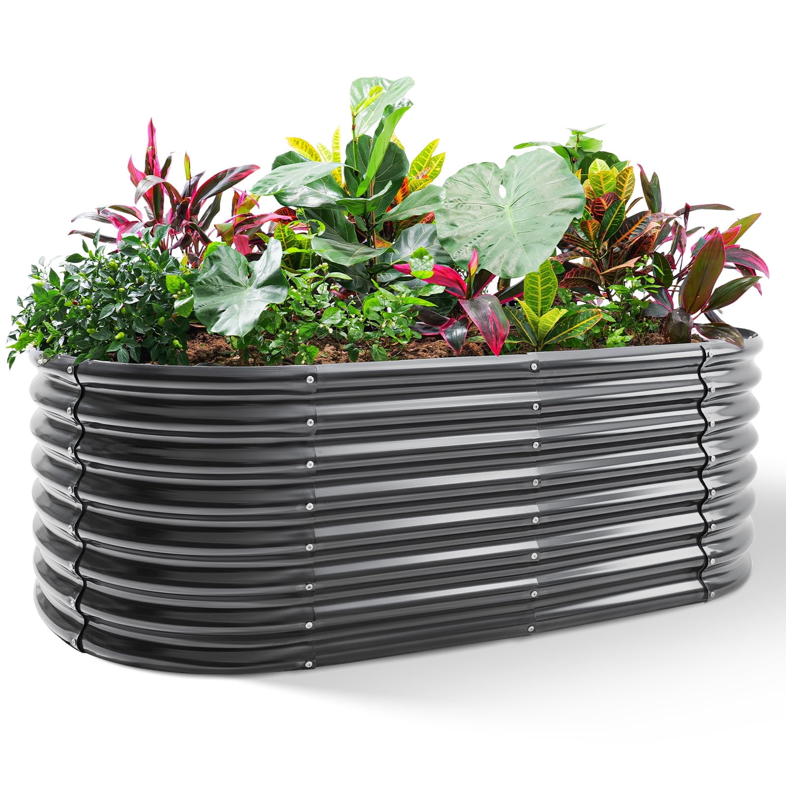 Land Guard 6x3x2ft Galvanized Metal Raised Garden Bed，Oval Planter Box ...
