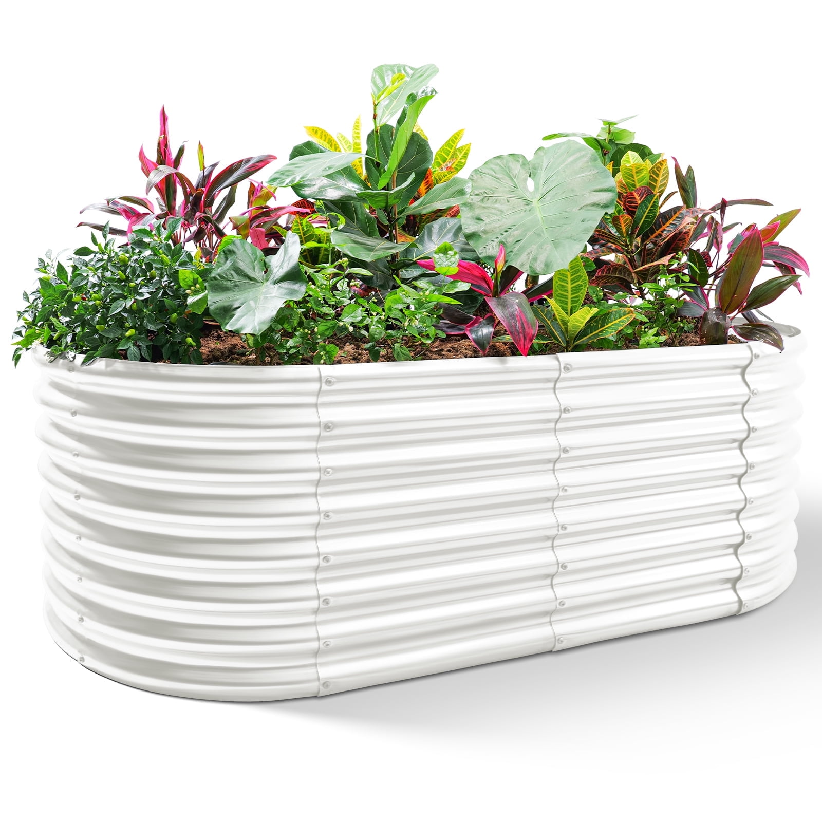 Land Guard 7.5x3x2ft Galvanized Metal Raised Garden Bed，Oval Planter ...