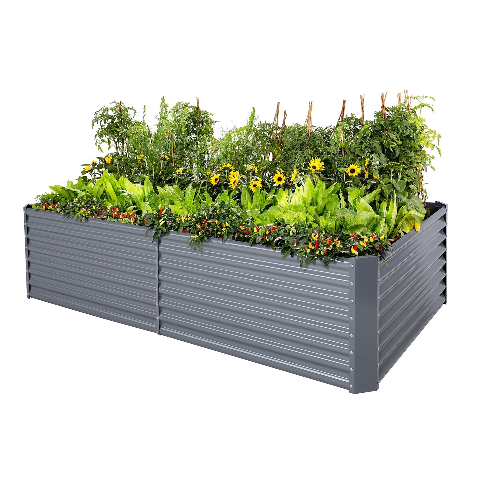 Land Guard 8x4x2ft Rectangle Galvanized Metal Raised Garden Bed, Metal ...