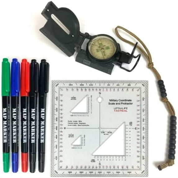 Land Nav Kit with Lensatic Compass, Protractor, Pace Counter & Map ...