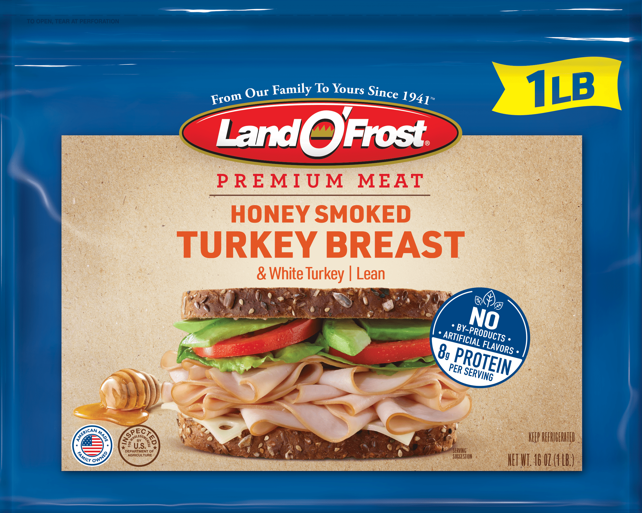 Land O' Frost Premium Honey Smoked Turkey Breast, Deli Sliced, 1 lb, 4 ...