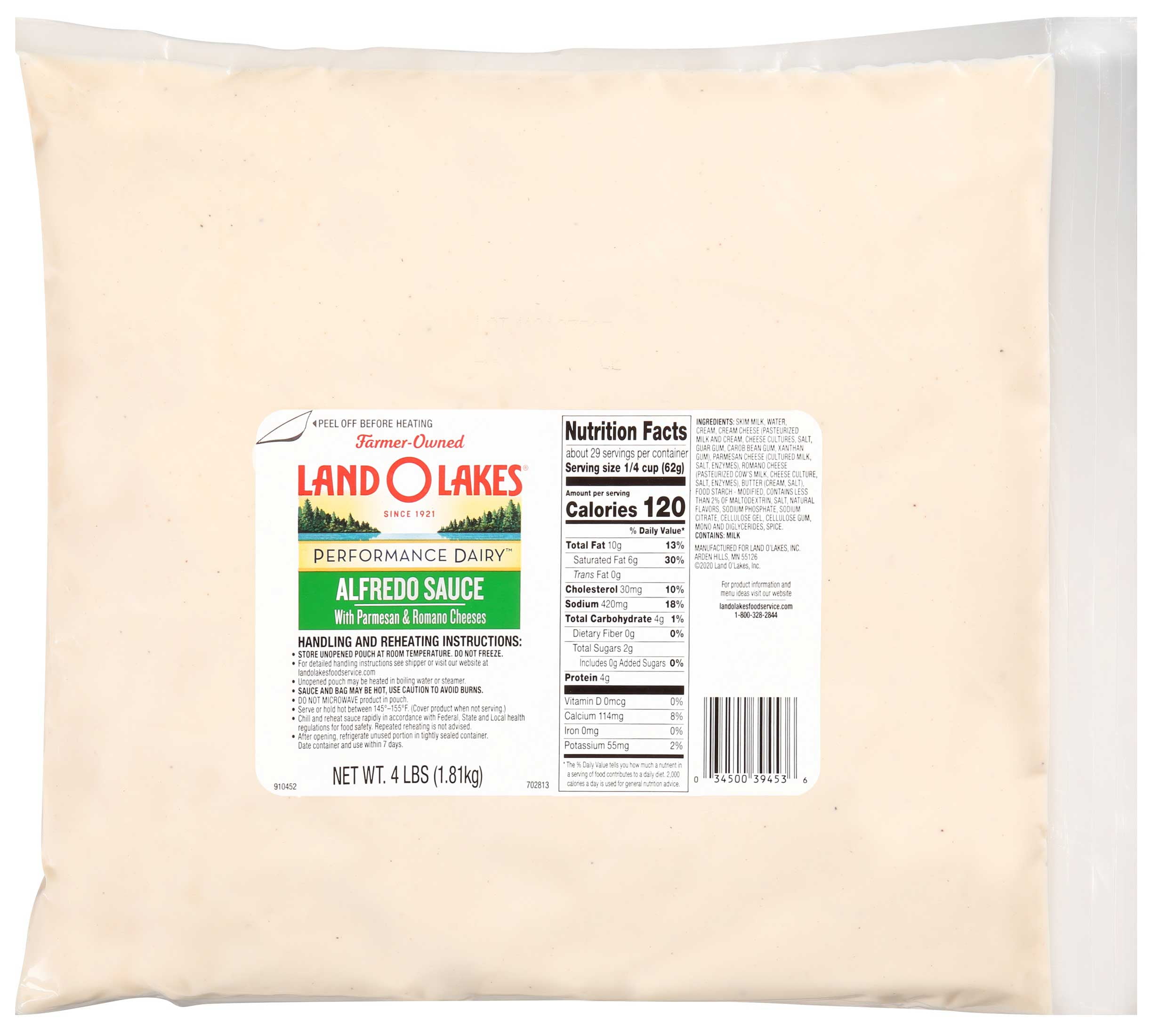 Land O Lakes 64 Ounce Alfredo Sauce Pouch, Creamy with Parmesan and ...