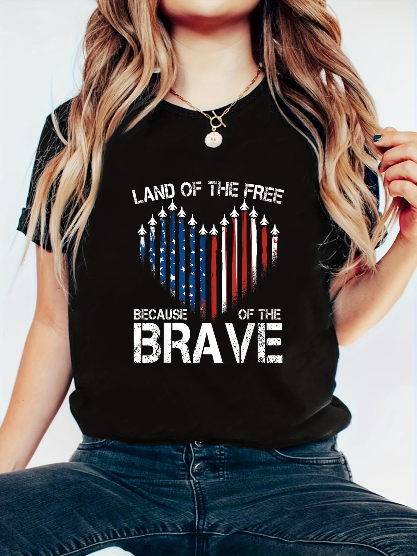 Land Of The Free Because Of The Brave USA Flag Heart 4thJuly T-Shirt ...