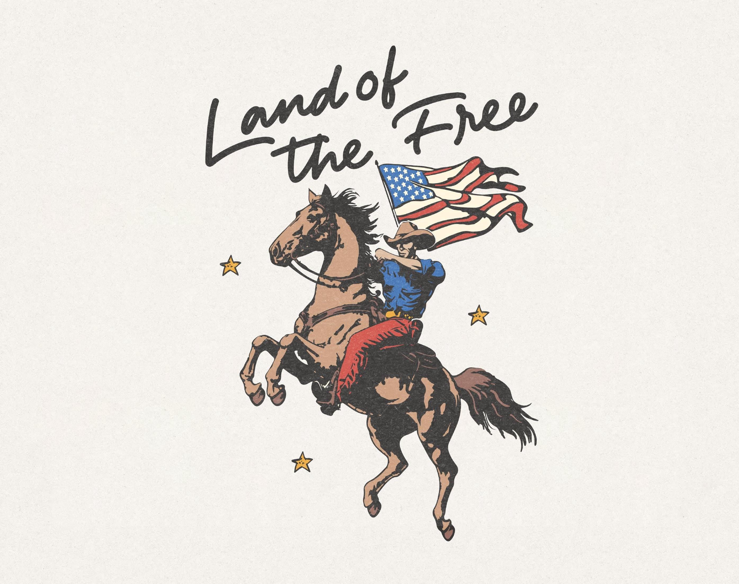 Land! Of The Free Cowboy | Retro wes.tern, Cowboy shirt design ...
