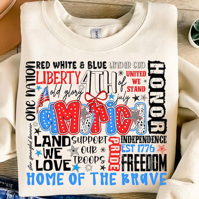 Land Of The Free Home Of The Brave Sweatshirt, Retro Preppy USA Shirt ...