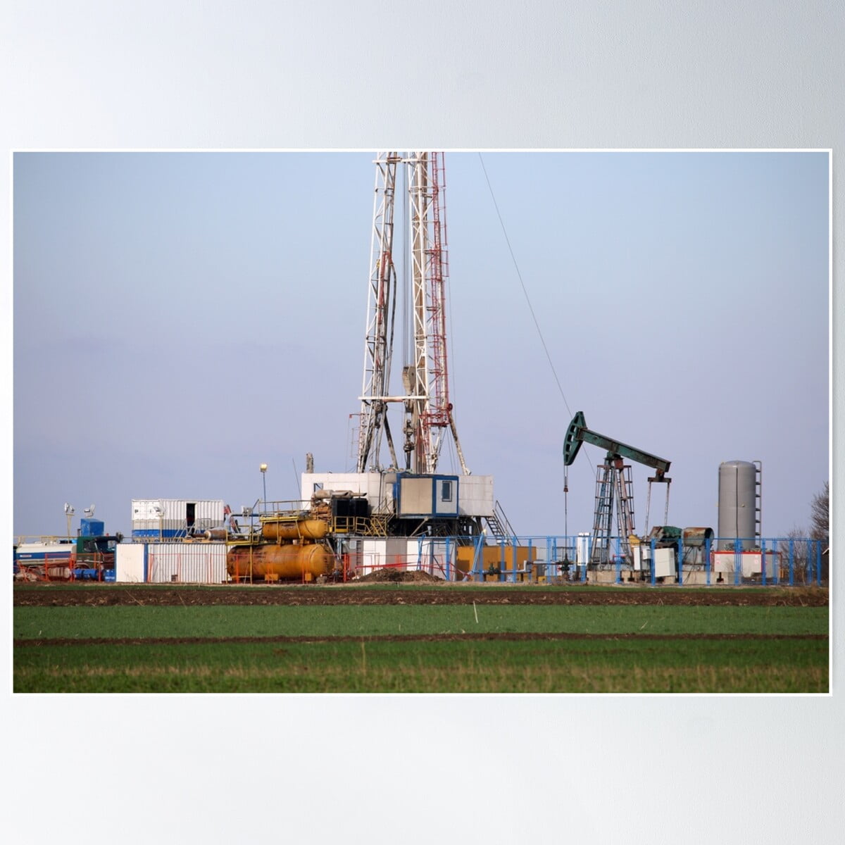 Land Oil Drilling Rig And Pump Jack In Oilfield Poster Wall Art, Modern ...