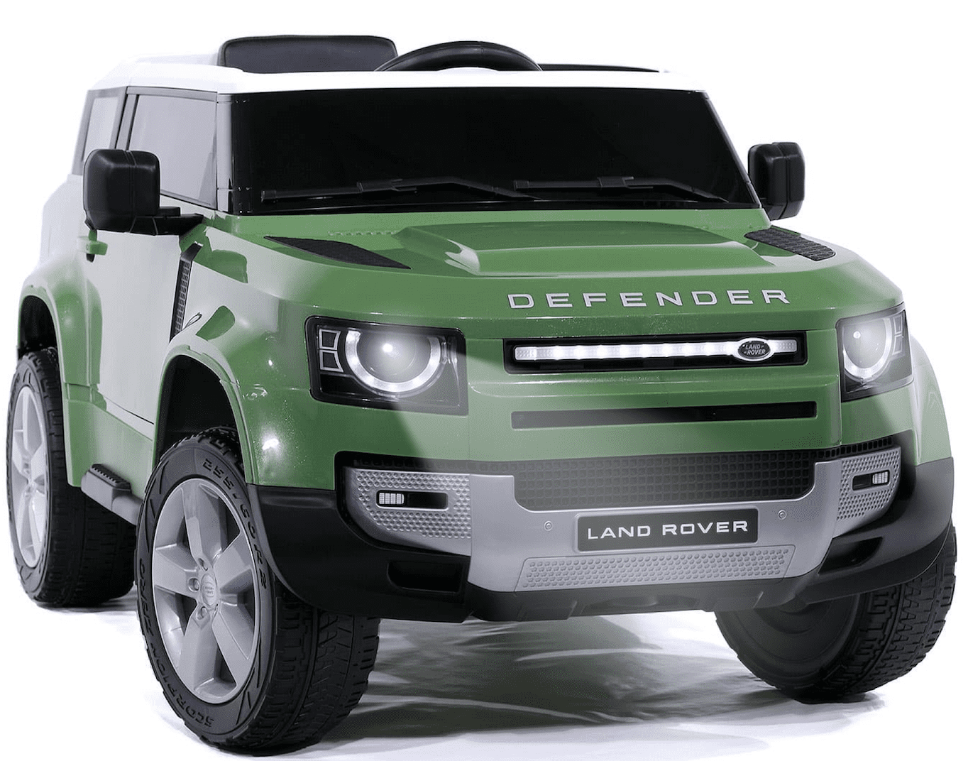 Land Rover Defender 12V Kids Ride On Car with LED Lights, Leather Seat ...