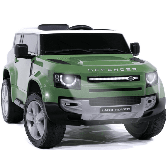 Land Rover Defender 12V Kids Ride On Car with LED Lights, Leather Seat ...