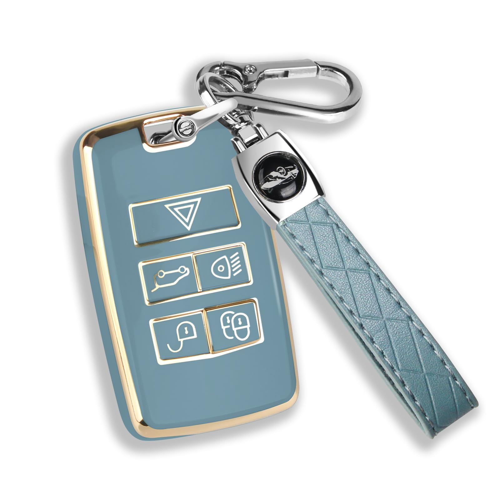 for Land Rover Key Fob Cover with KeyChain Soft TPU Gold Trim Key Case ...