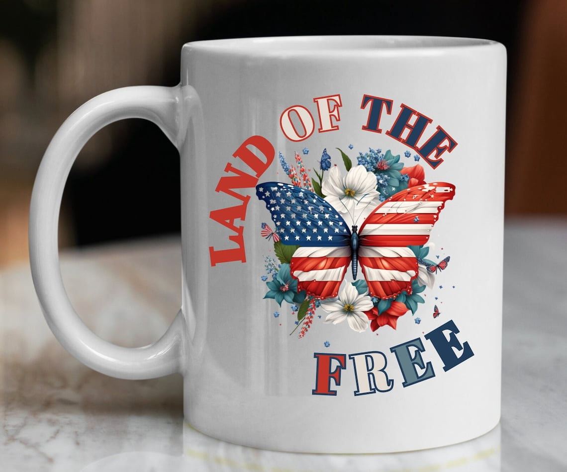 Land of The Free Coffee Mug, Fourth of July, American Flag Mug ...