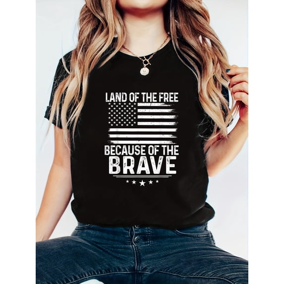 Land of the Free Because of the Brave Shirt American Flag T-Shirt ...