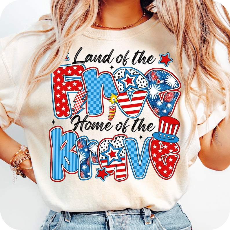 Land of the Free Preppy T-Shirt – Coquette Checkered America Shirt for Independence Day and ...