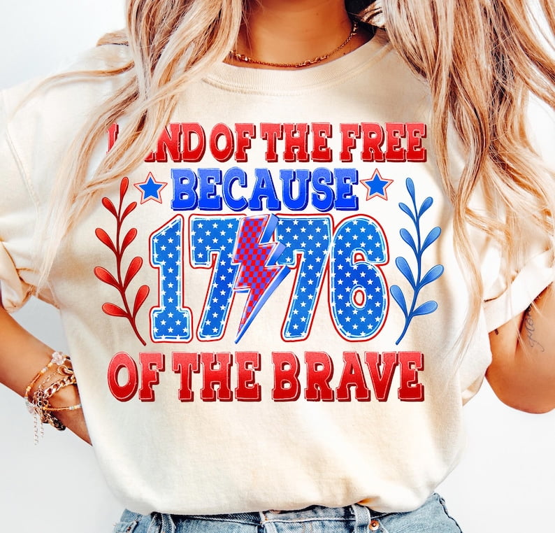 Land of the Free T-Shirt, 1776 Lightning Bolt Tee, Independence Day ...