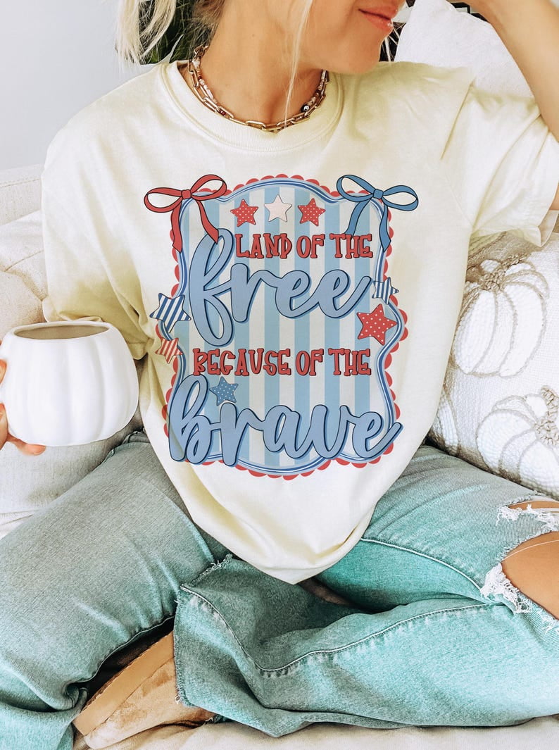 Land of the Free T-shirt, Coquette, Fancy Lettering, Memorial Day ...