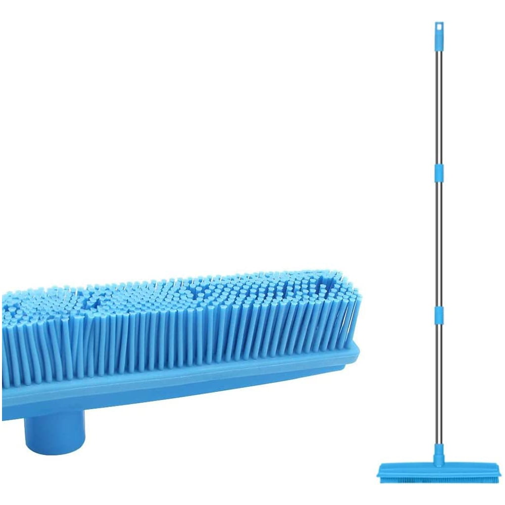 LandHope 50" Pet Hair Remover Rubber Broom with Long Handle, Squeegee ...