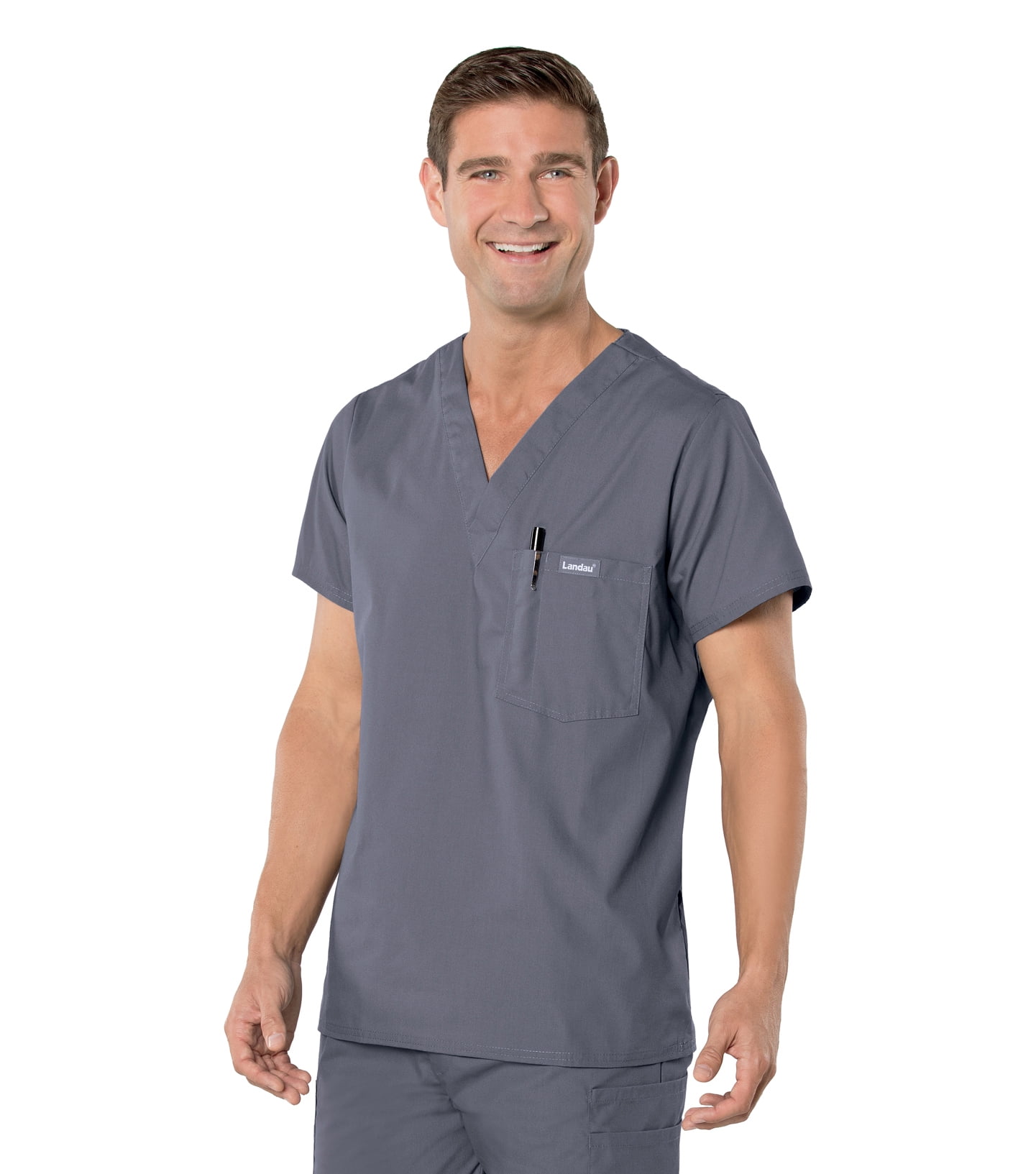 Landau Essentials Men's One Pocket V-Neck Scrub Top with Mesh Vent ...