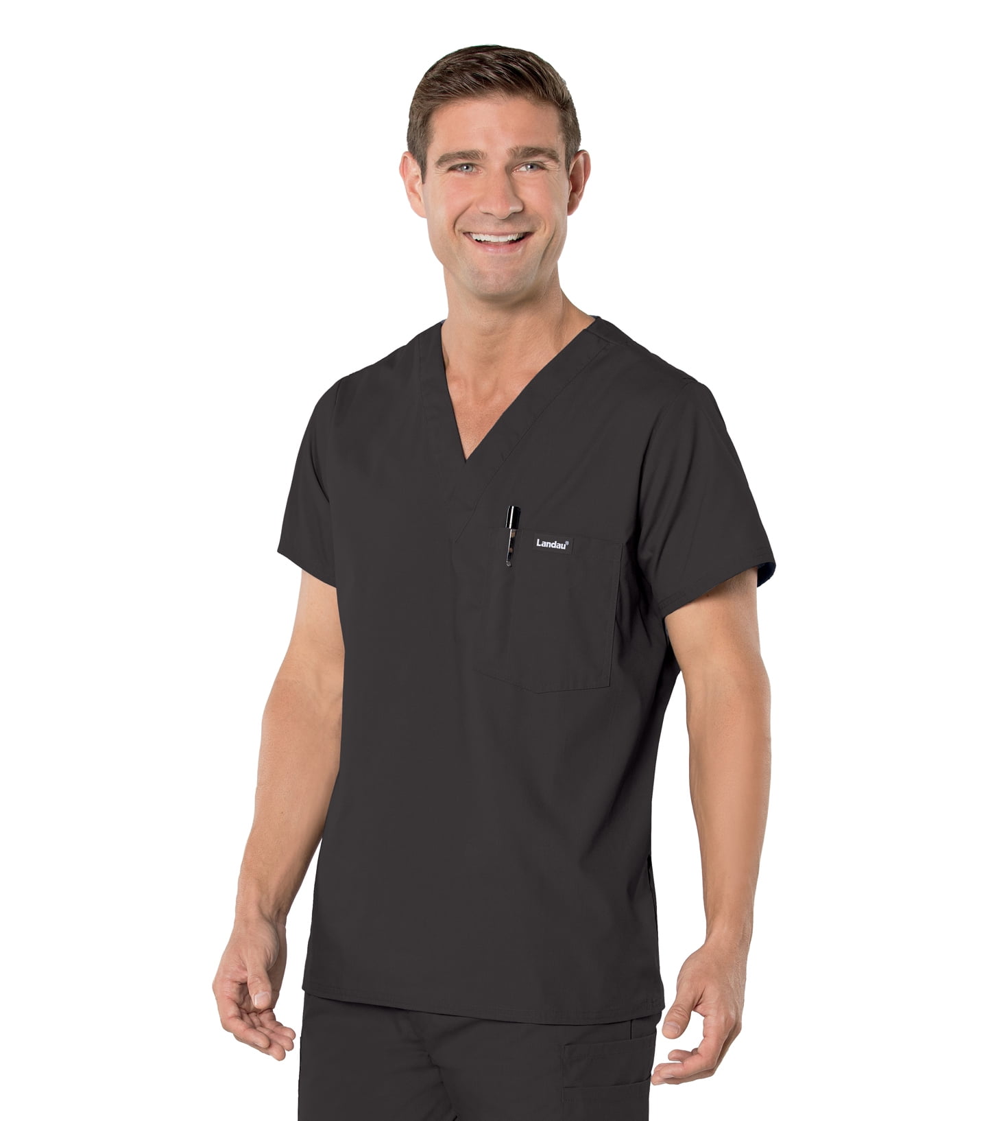 Landau Essentials Men's One Pocket V-Neck Scrub Top with Mesh Vent ...