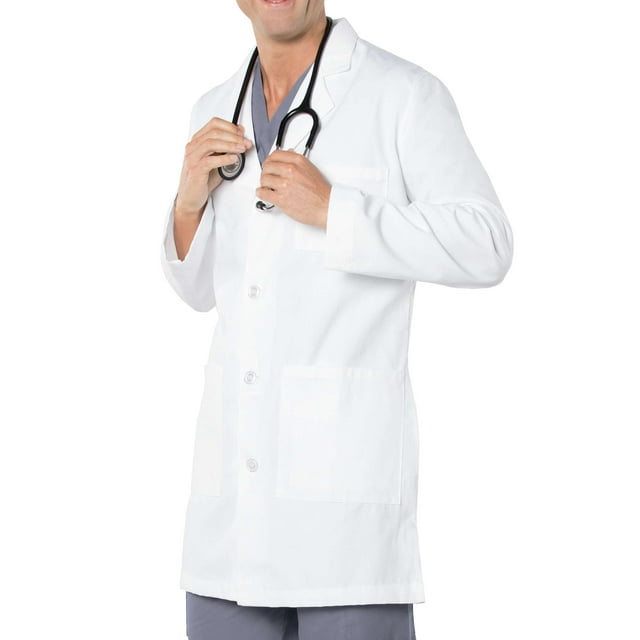 Landau Essentials Relaxed Fit 5-Pkt 4-Button Full-Length Lab Coat for ...