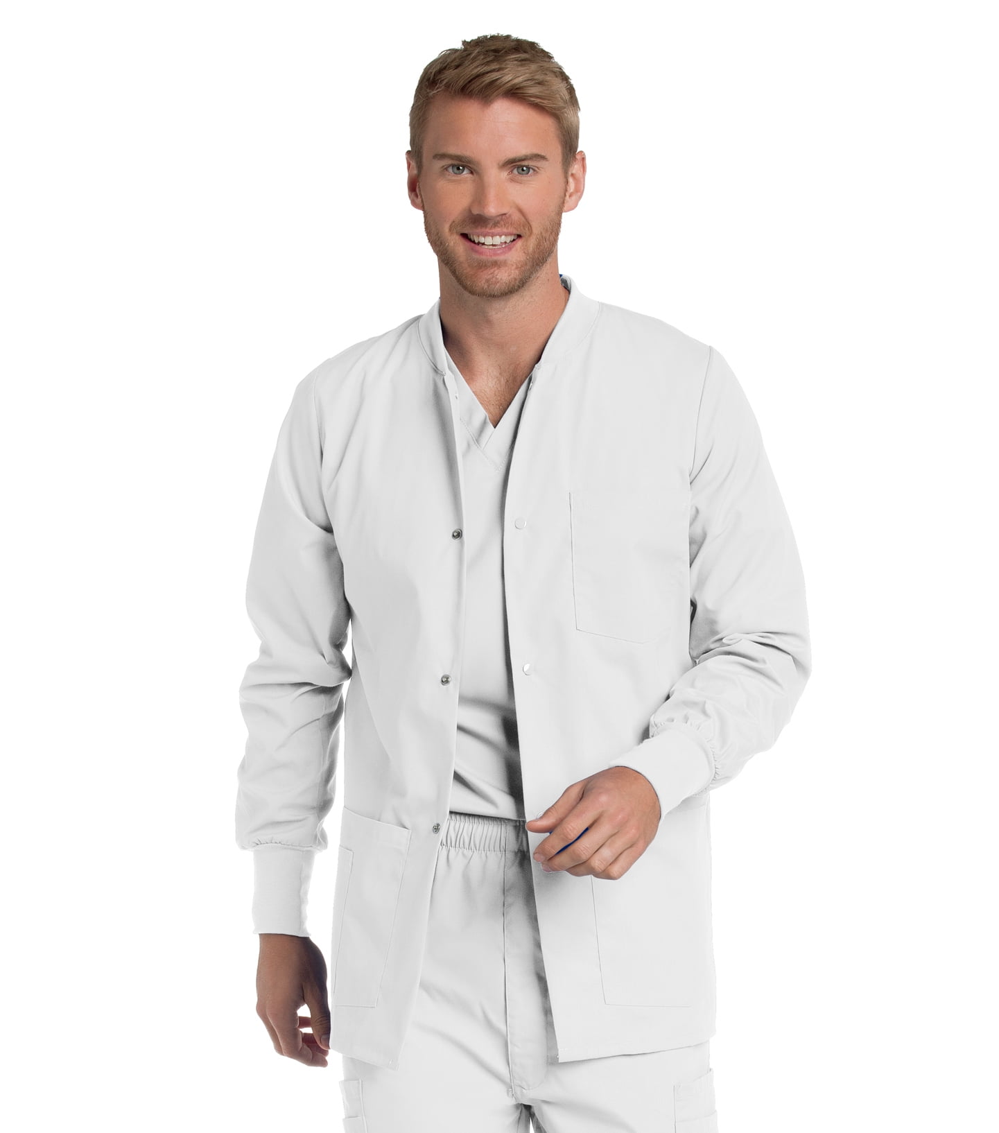 Landau Essentials Relaxed Fit 5-Pocket Snap-Front Scrub Jacket for Men ...