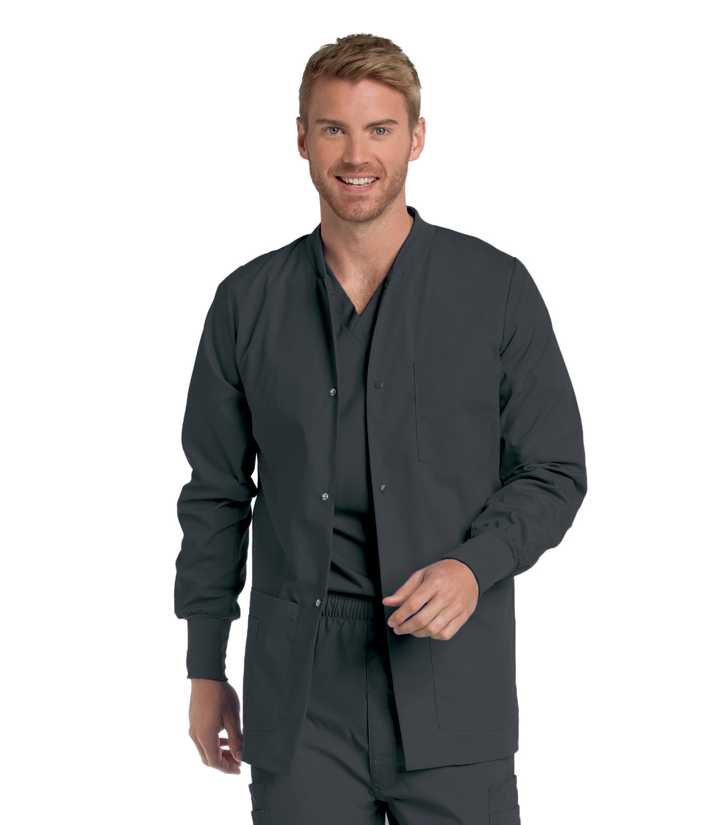 Landau Essentials Relaxed Fit 5-Pocket Snap-Front Scrub Jacket for Men ...