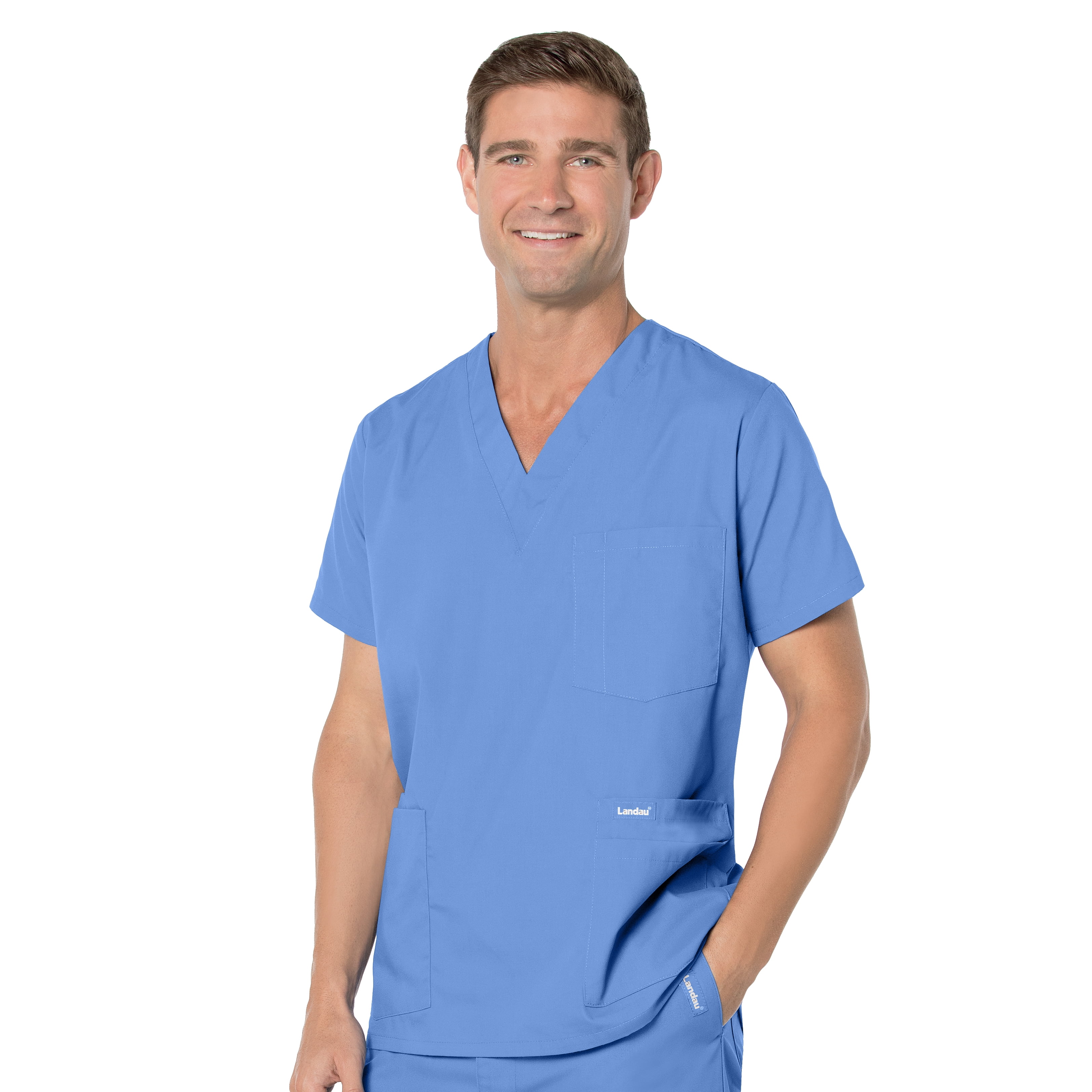 Landau Essentials Relaxed Fit 5-Pocket V-Neck Scrub Top for Men 7489 ...