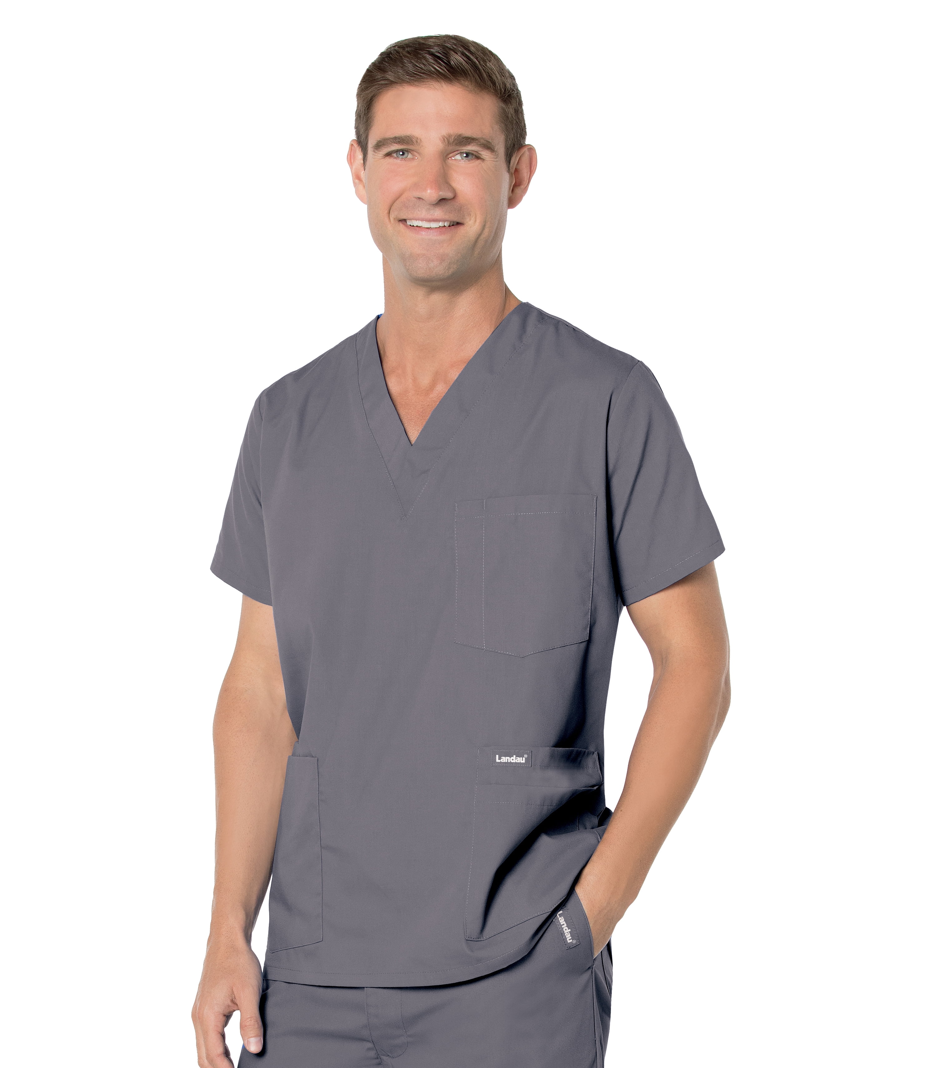 Landau Essentials Relaxed Fit 5-Pocket V-Neck Scrub Top for Men 7489 ...