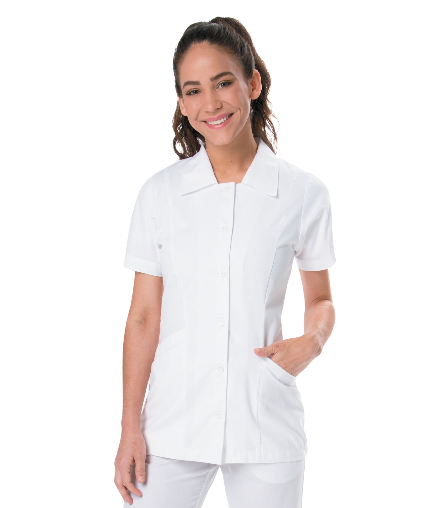 Landau Essentials Tailored Fit 3-Pocket Button-Front Scrub Top for ...