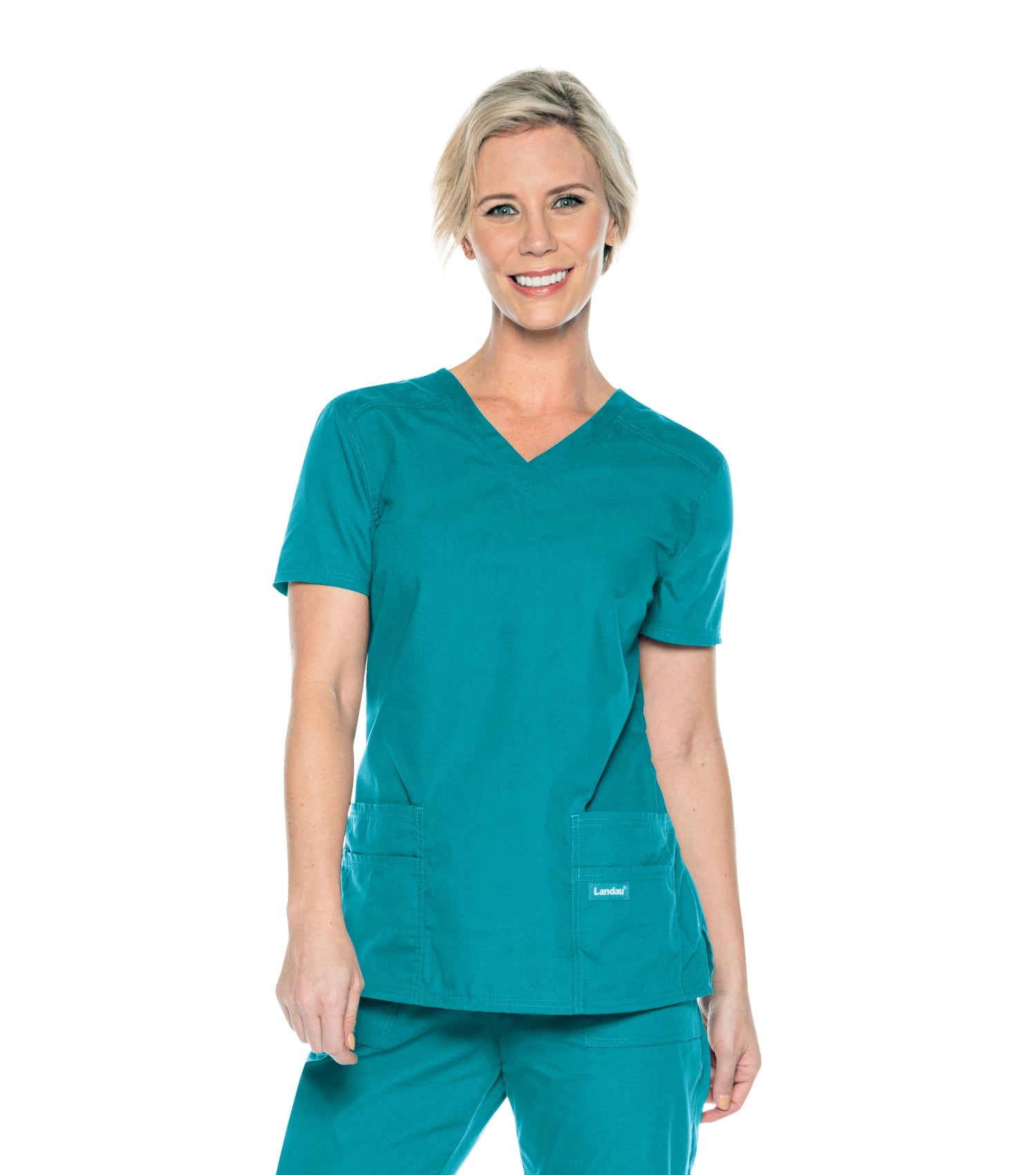 Landau Essentials Tailored Fit 4-Pocket V-Neck Scrub Top for Women 8111 ...
