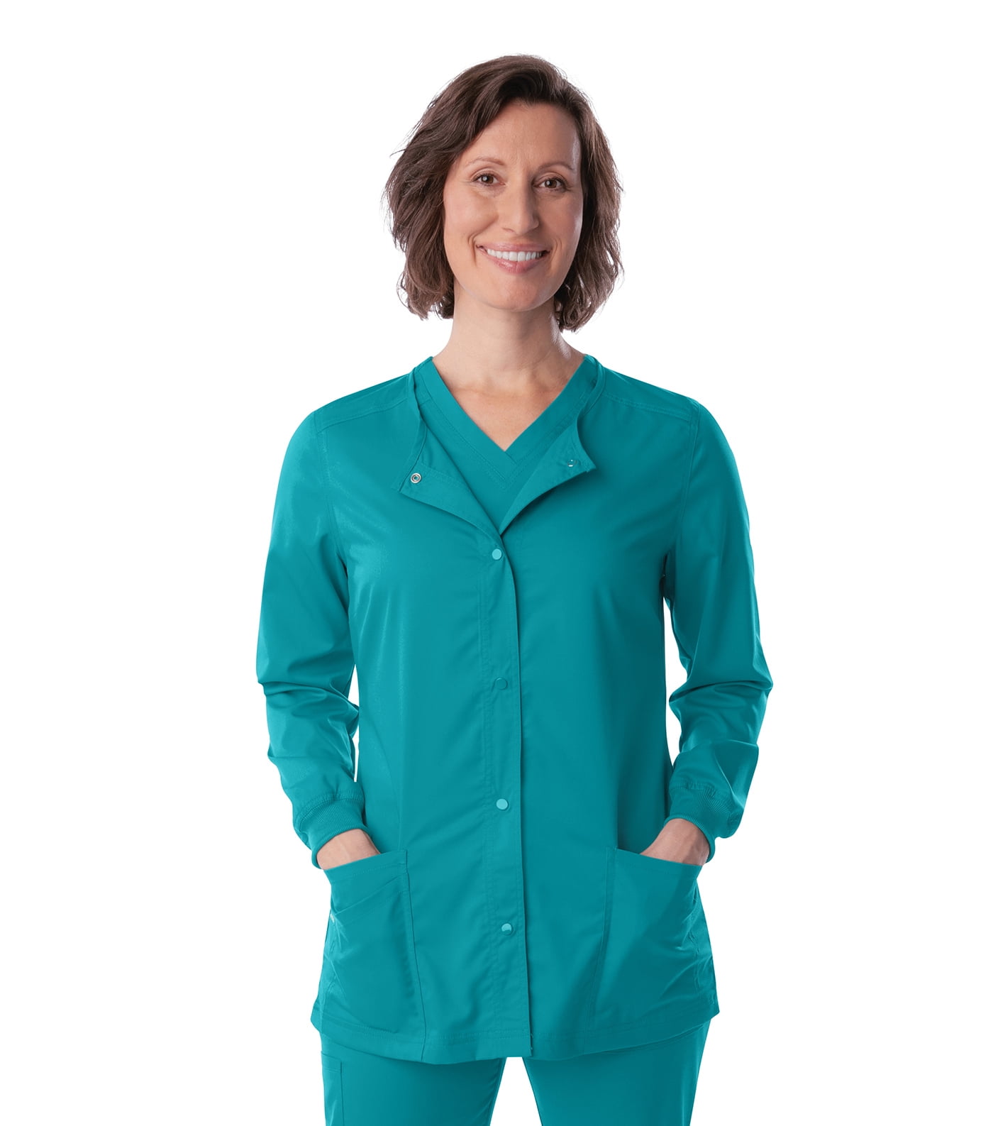 Landau ProFlex Tailored Fit 3-Pocket Snap-Front Scrub Jacket for Women ...