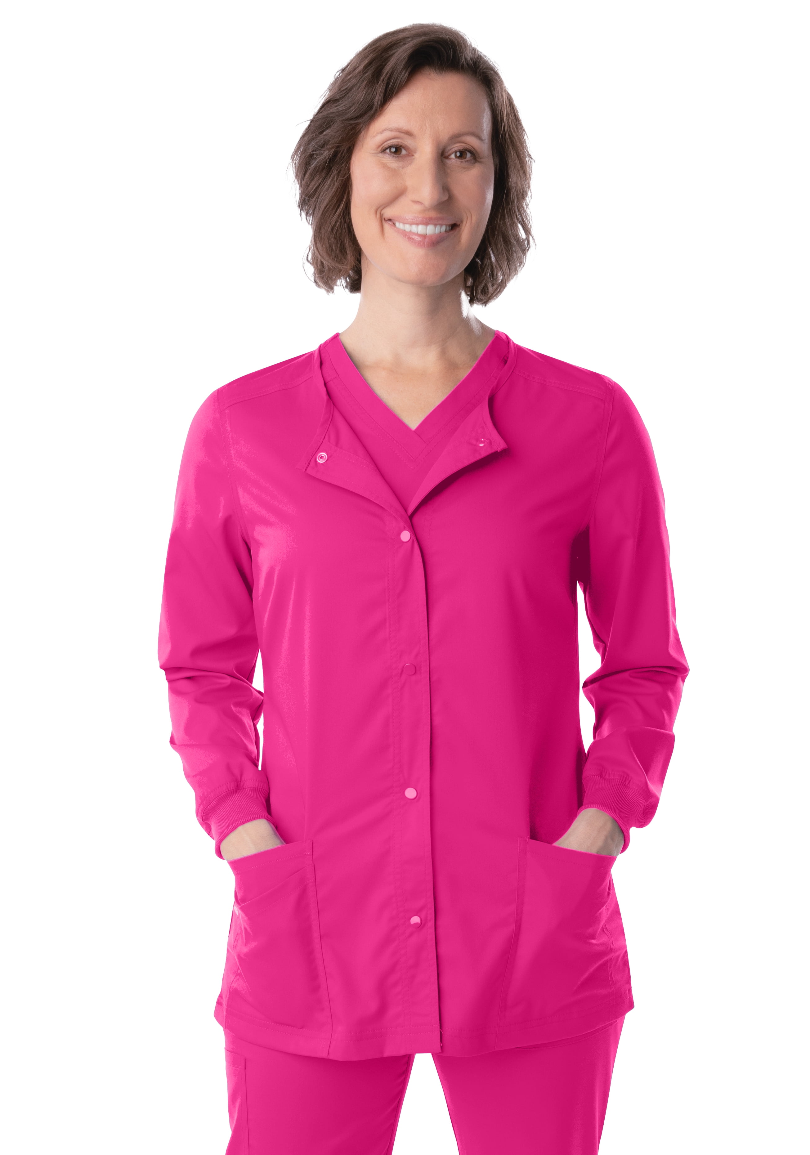 Landau ProFlex Tailored Fit 3-Pocket Snap-Front Scrub Jacket for Women ...