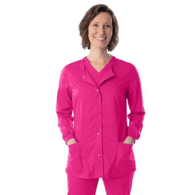 Landau ProFlex Tailored Fit 3-Pocket Snap-Front Scrub Jacket for Women ...