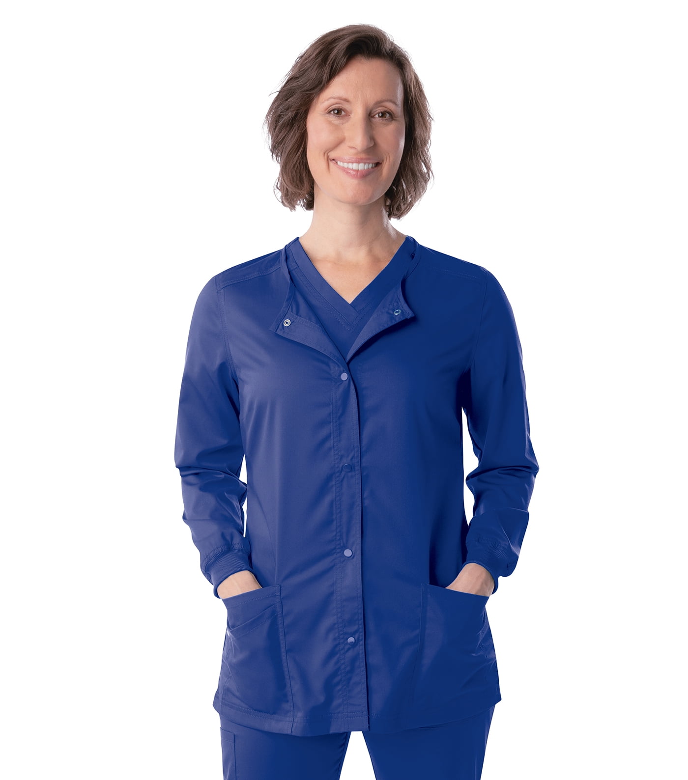 Landau ProFlex Tailored Fit 3-Pocket Snap-Front Scrub Jacket for Women ...