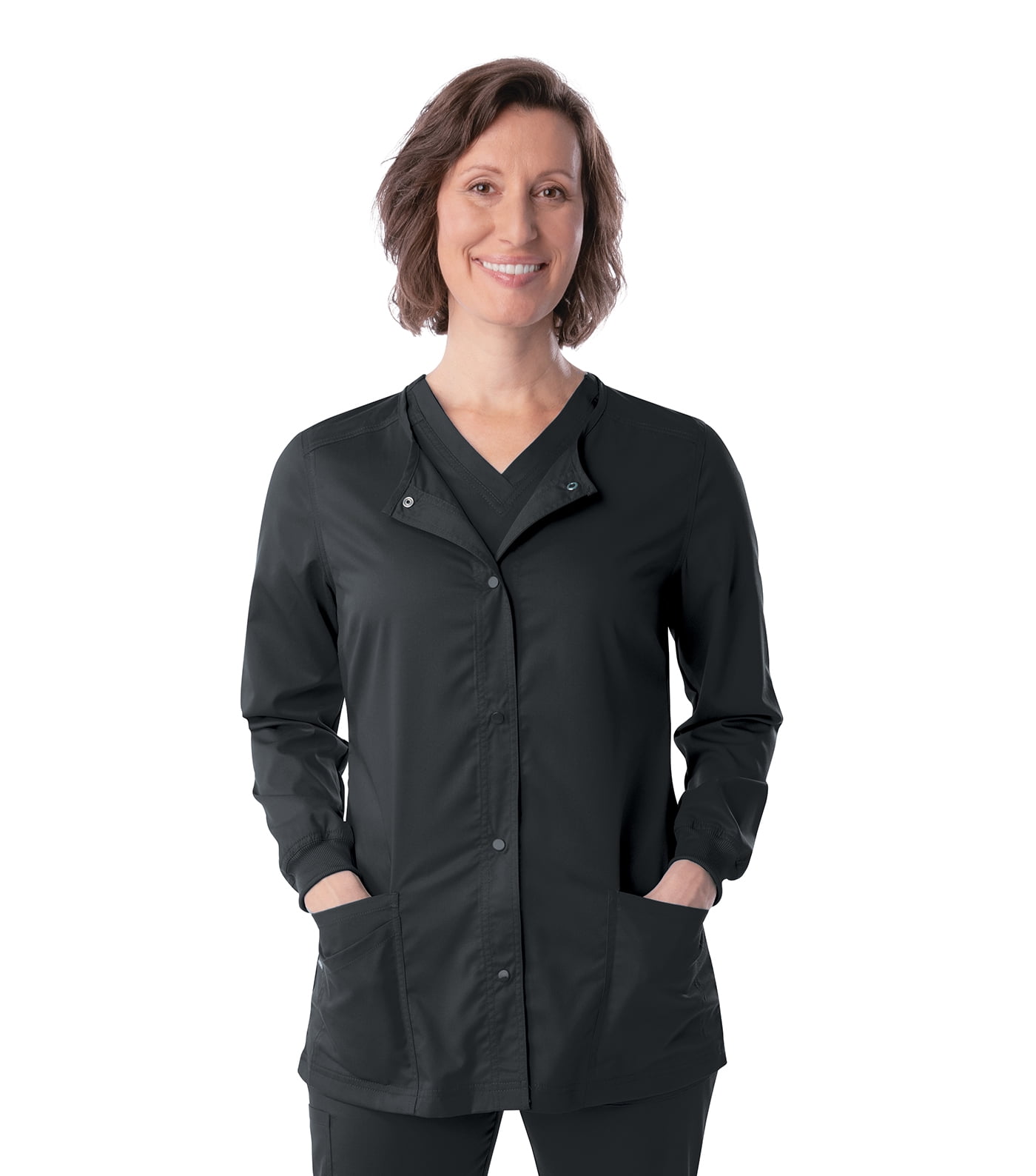 Landau ProFlex Tailored Fit 3-Pocket Snap-Front Scrub Jacket for Women ...