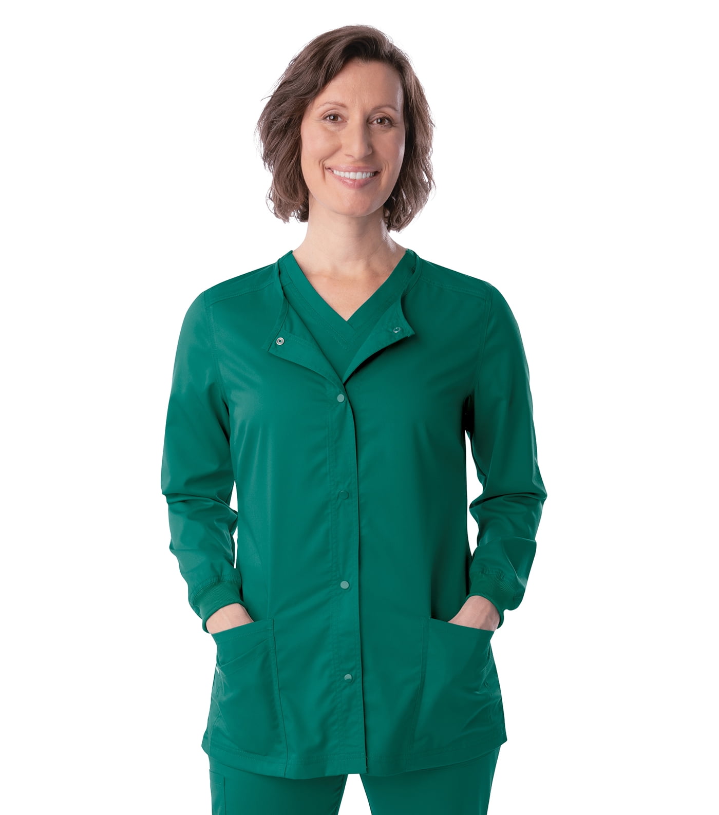 Landau ProFlex Tailored Fit 3-Pocket Snap-Front Scrub Jacket for Women ...