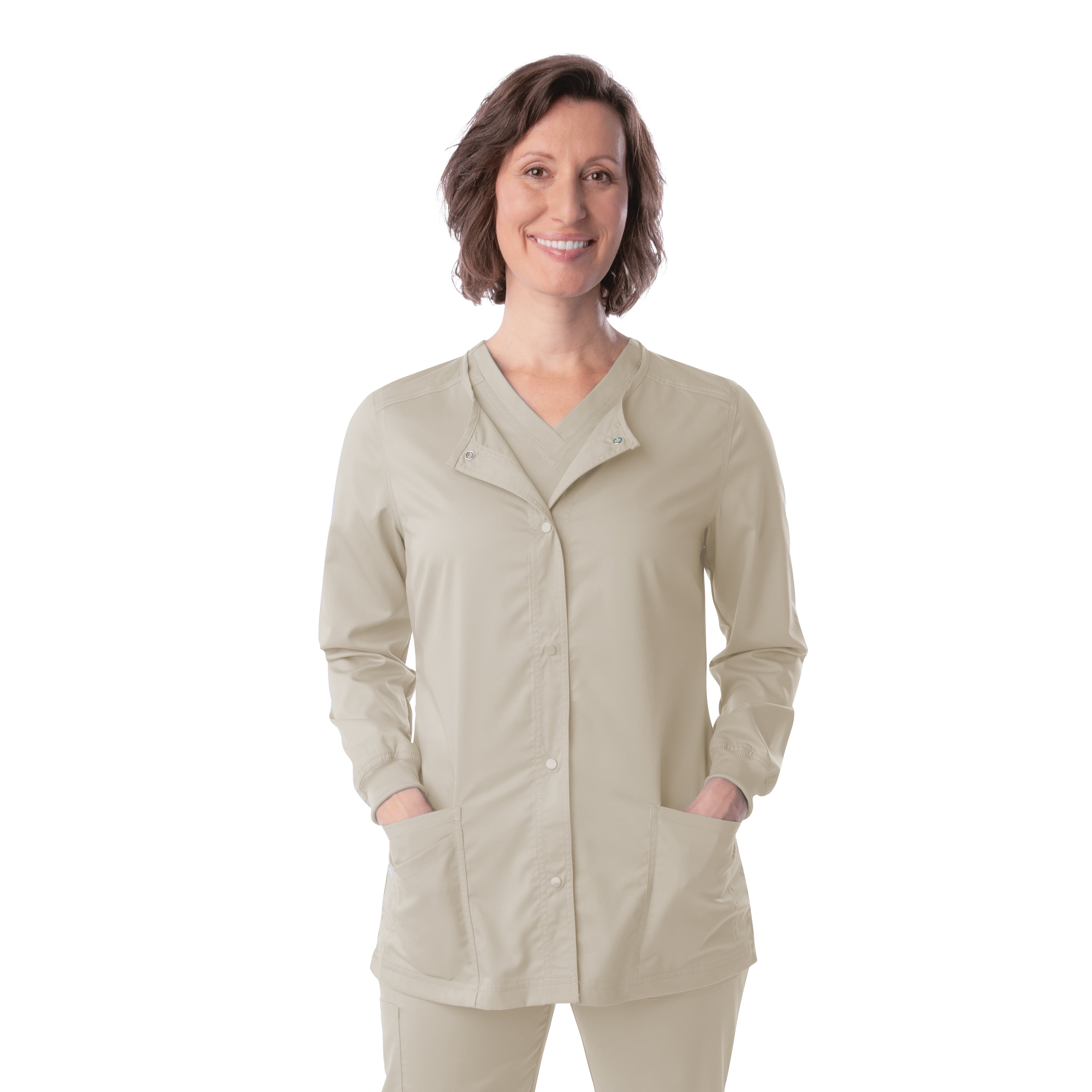 Landau ProFlex Tailored Fit 3-Pocket Snap-Front Scrub Jacket for Women ...
