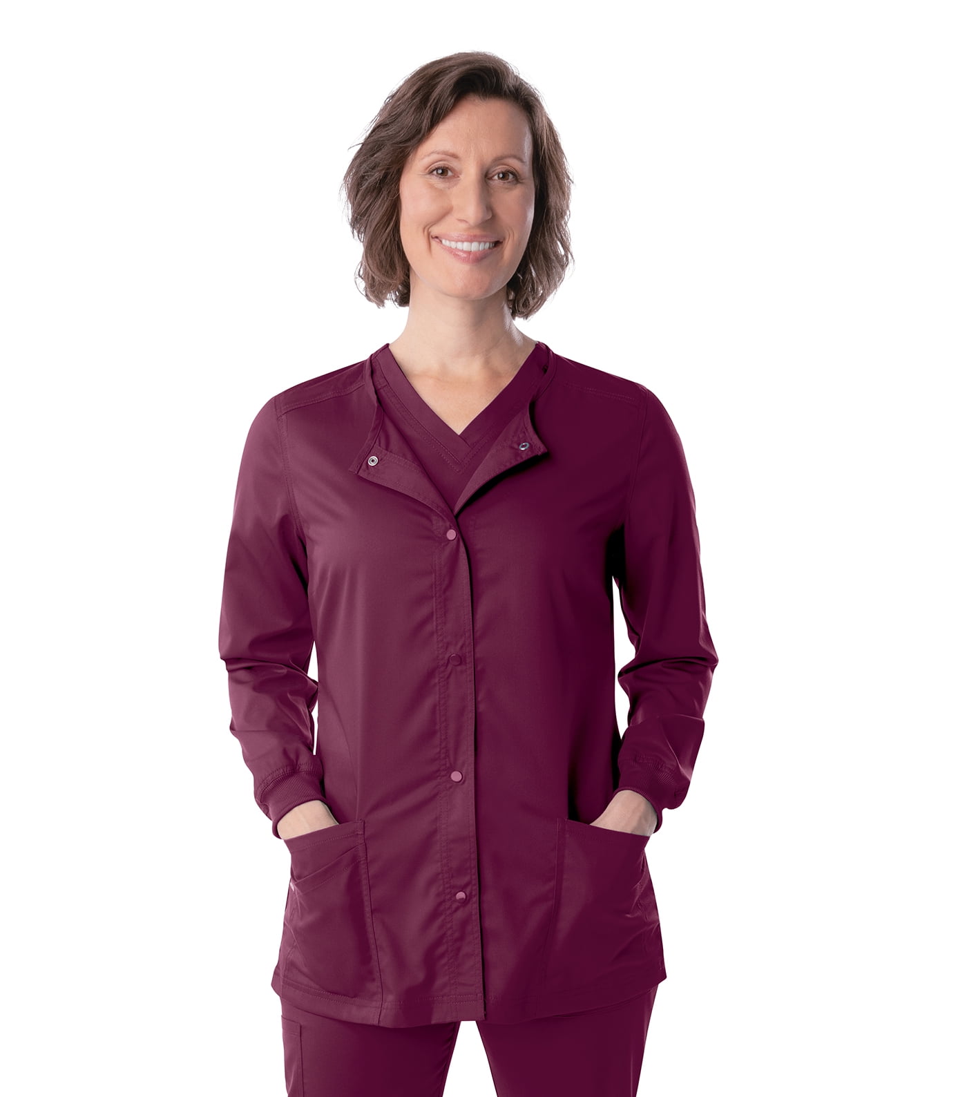 Landau ProFlex Tailored Fit 3-Pocket Snap-Front Scrub Jacket for Women ...