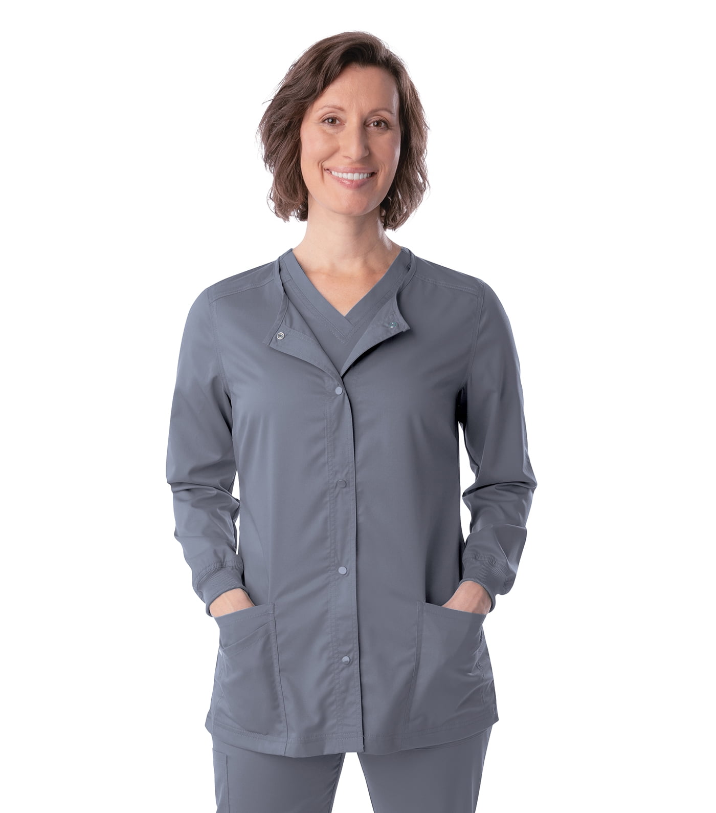 Landau ProFlex Tailored Fit 3-Pocket Snap-Front Scrub Jacket for Women ...