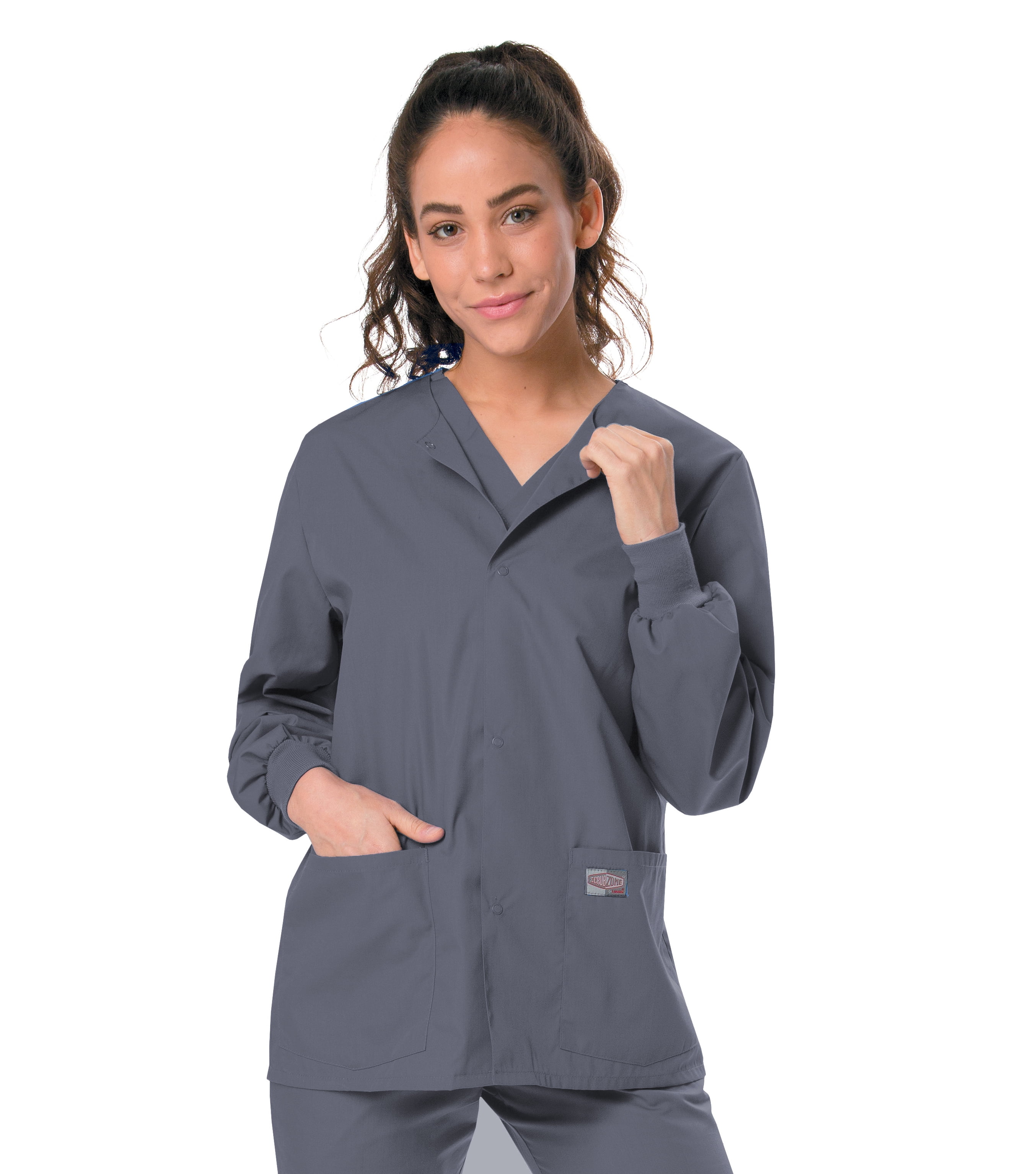 Landau Scrub Zone Unisex Relaxed Fit 2-Pocket Snap-Front Scrub Jacket ...