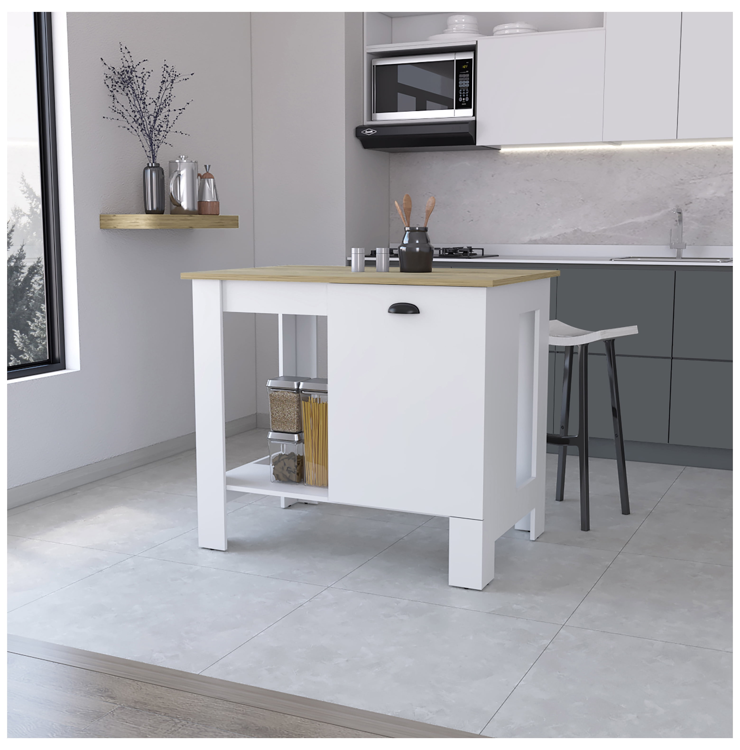 Lander Kitchen Island with Single Door and Lower Open Shelf Multicolor ...