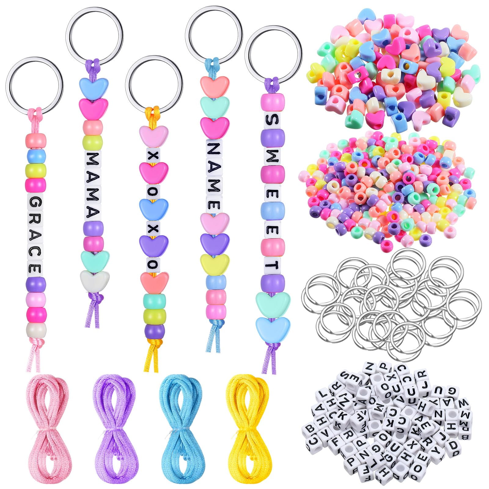 Landical 564 Pcs DIY Bead Keychain Kit Key Chain Making Craft ...