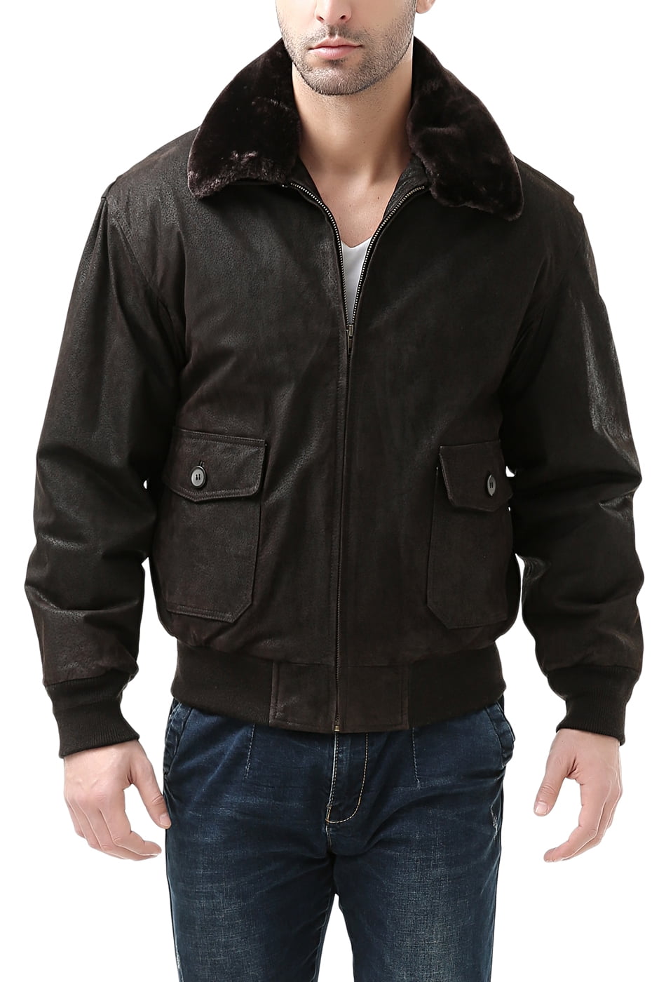 Landing Leathers Men Navy G-1 Leather Flight Bomber Jacket - Walmart.com
