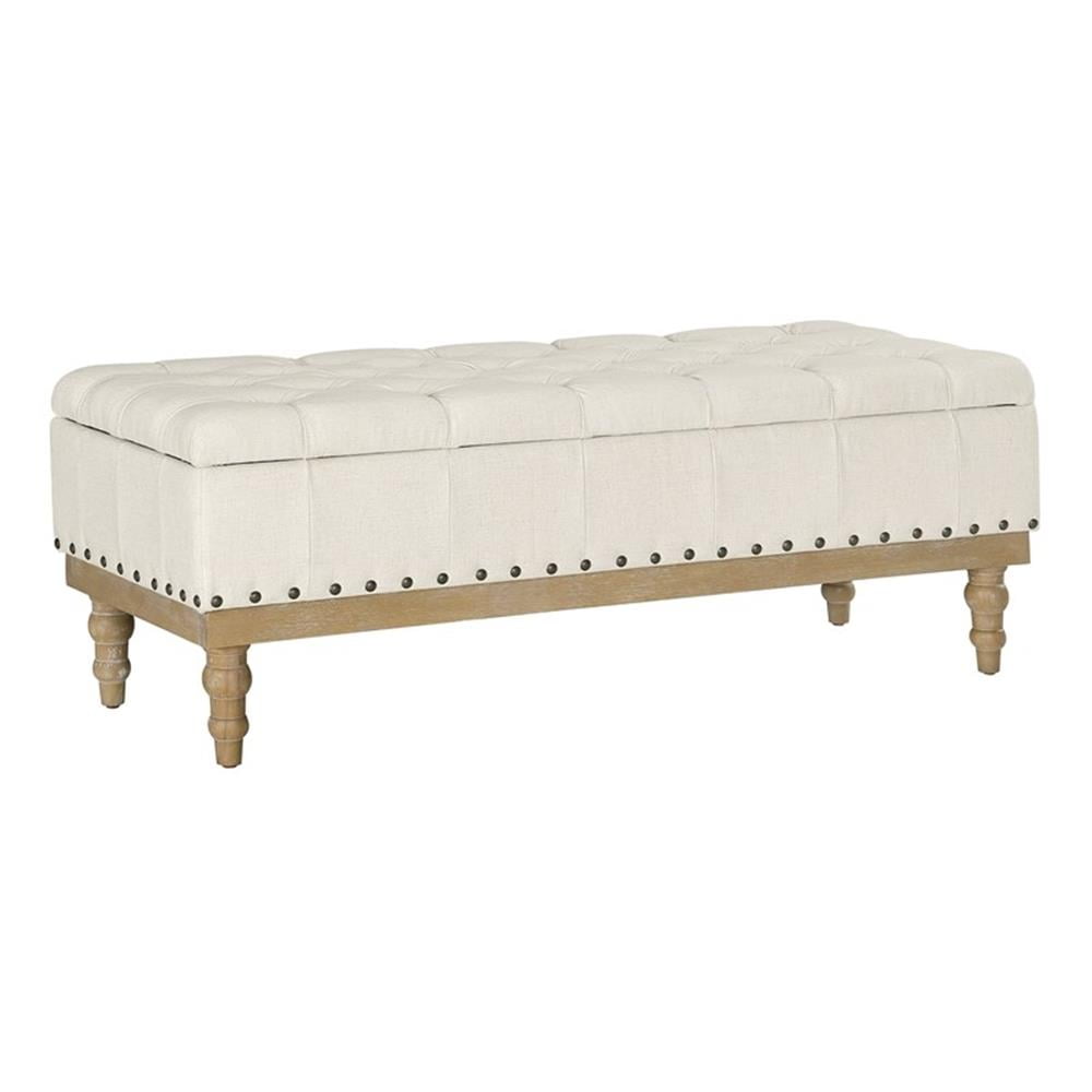 Landis Storage Bench in Linen White Fabric and Brushed Legs - Walmart.com