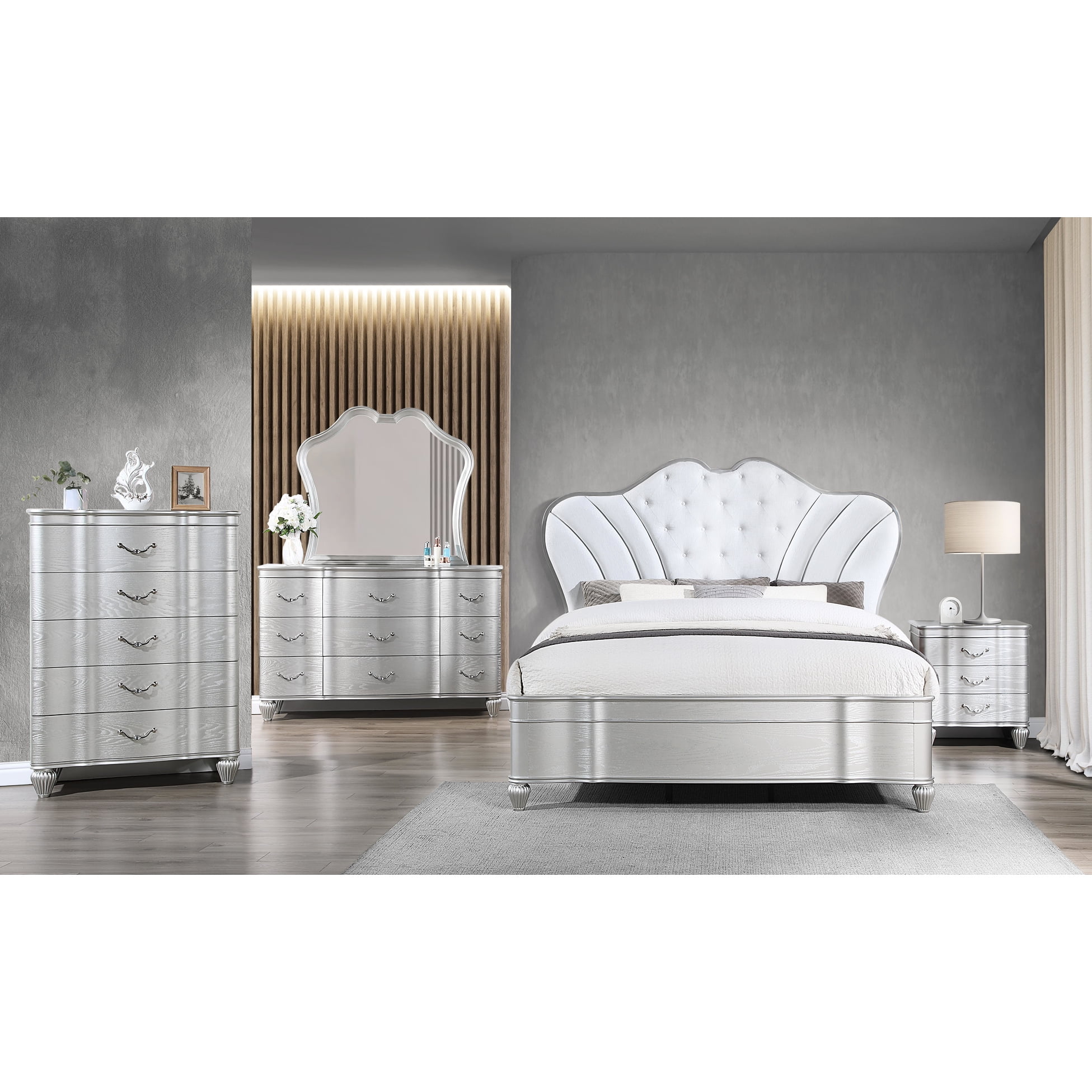 Landmark 5 Piece King Bedroom - Upholstered Bed With Button Tufting, 9 Dresser Felt Interior ...