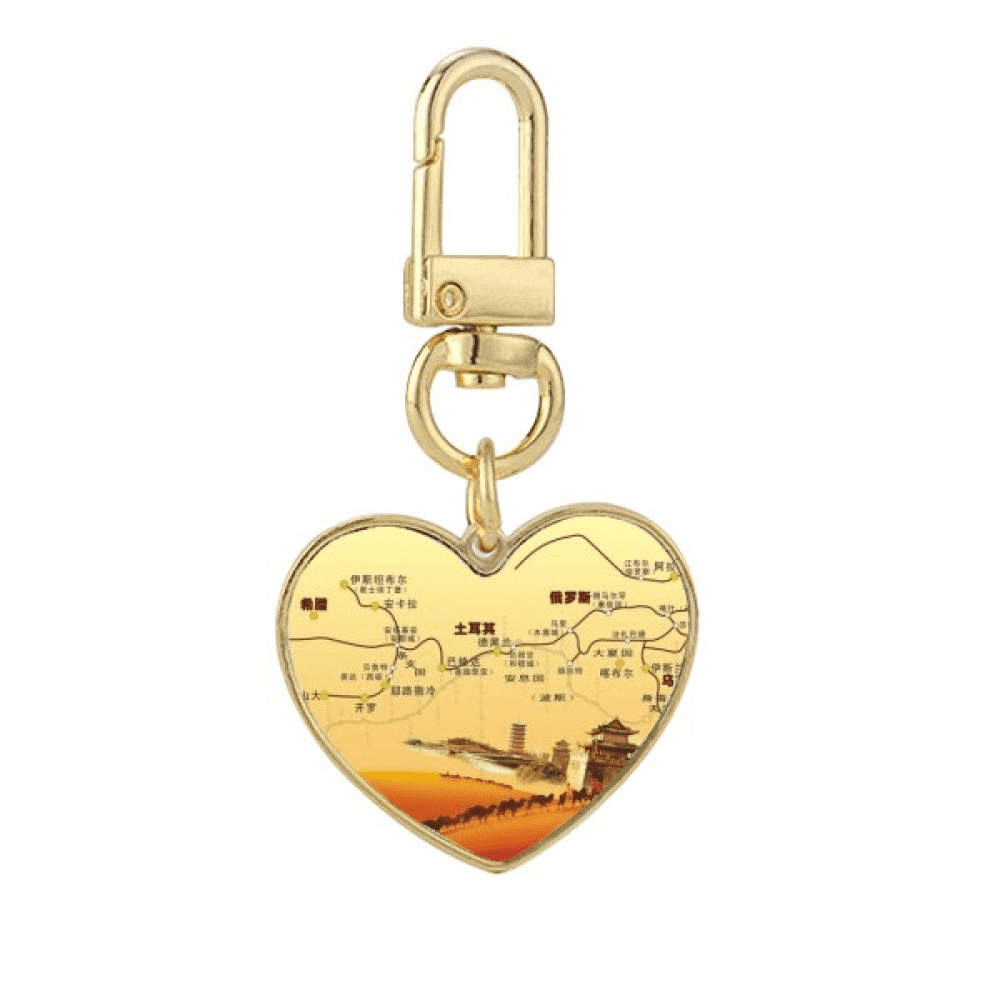 Landmark Camel Desert Journey Silk Road Map Gold Heart Keychain Metal ...