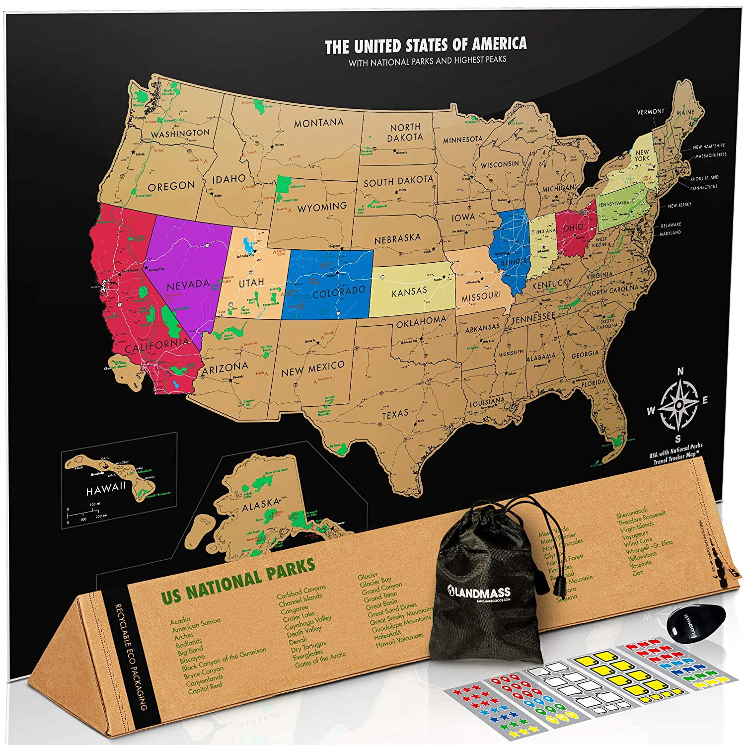 Landmass Large Scratch Off USA Map - US National Parks, State Capitals ...
