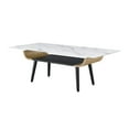 Landon Coffee Table with Glass White Marble Texture Top and Bent Wood ...